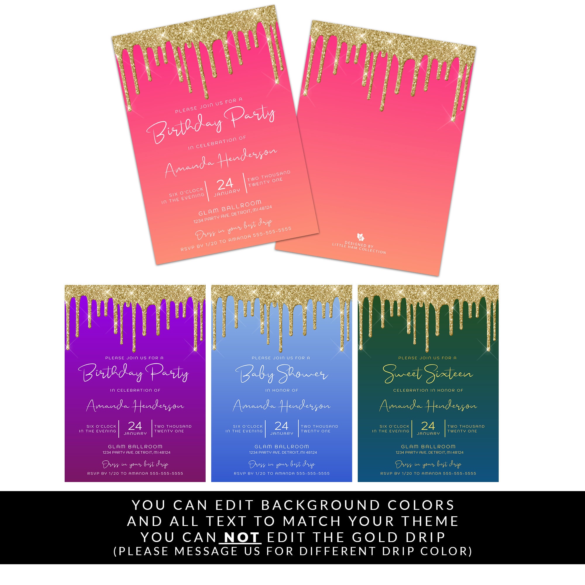 Dripping Invitation, Glitter Drip Invitation, Birthday Drip Invitation ...