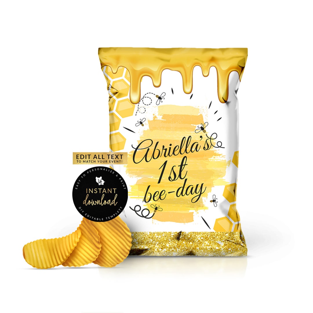 Honey Bee Chip Bag, Bee Chip Bag, Bee Birthday Favor, Honey Bee Baby ...