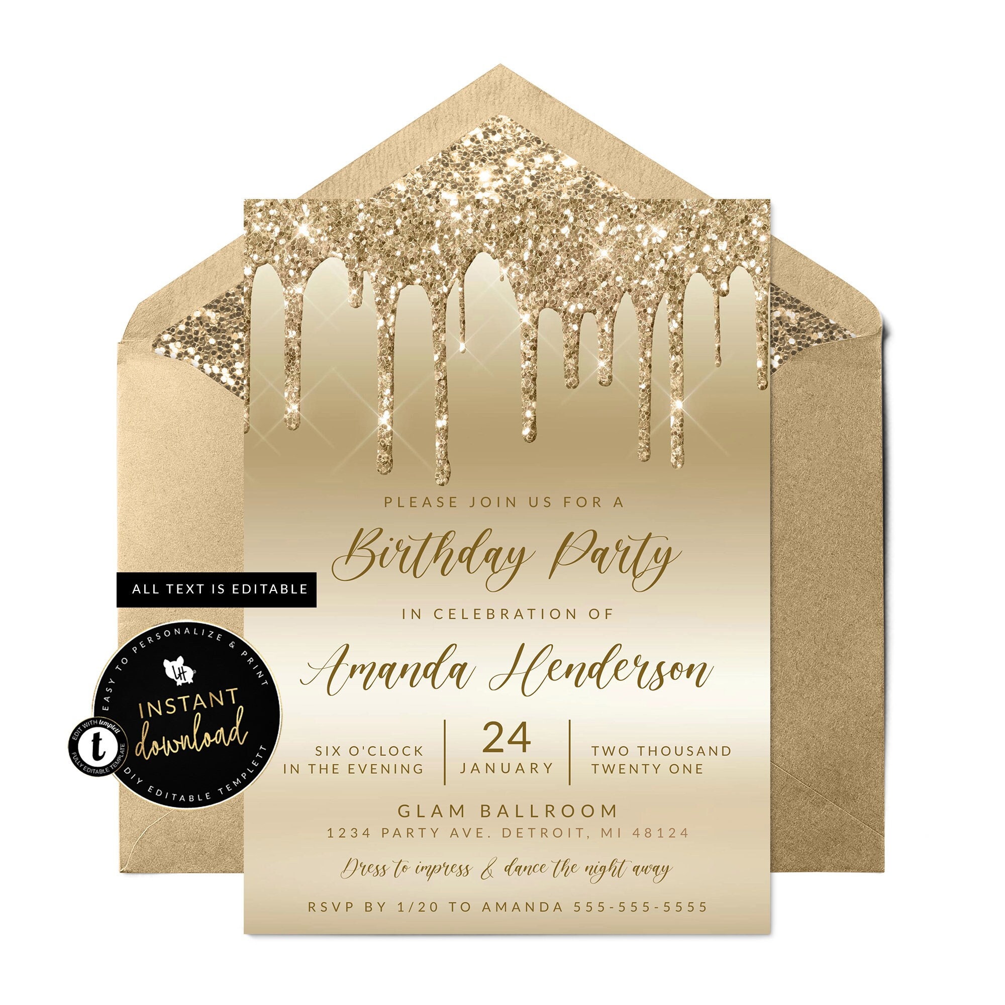 Dripping Gold Invitation Glitter Slime Invitation Glitter - Etsy