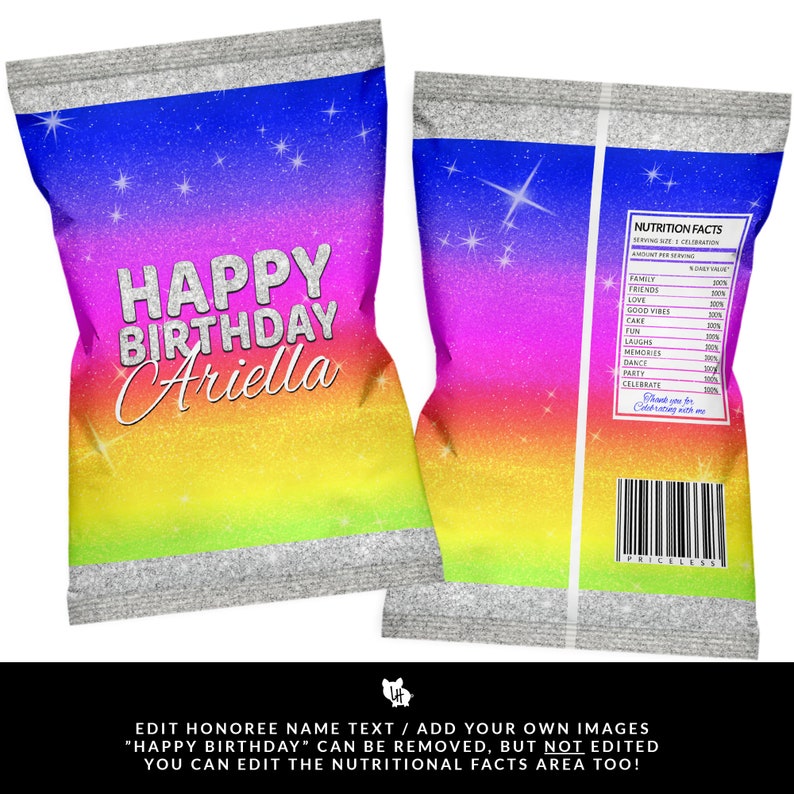 Sparkle Rainbow Chip Bag, Rainbow Printable Chip Bag, Printable Party ...