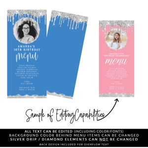 Silver Drip Photo Menu Card Silver Diamond Menu Silver - Etsy