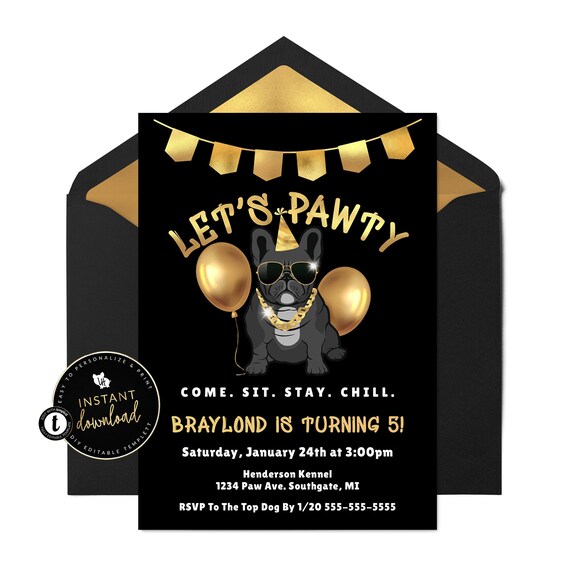 Invitations Editable Printable Lets Pawty Birthday,Puppy Invitation ...
