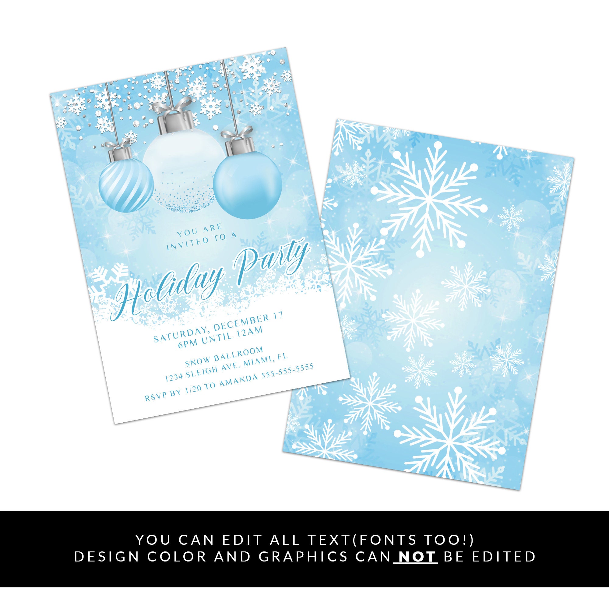 Blue Christmas Party Invitation Blue Holiday Party Invite - Etsy