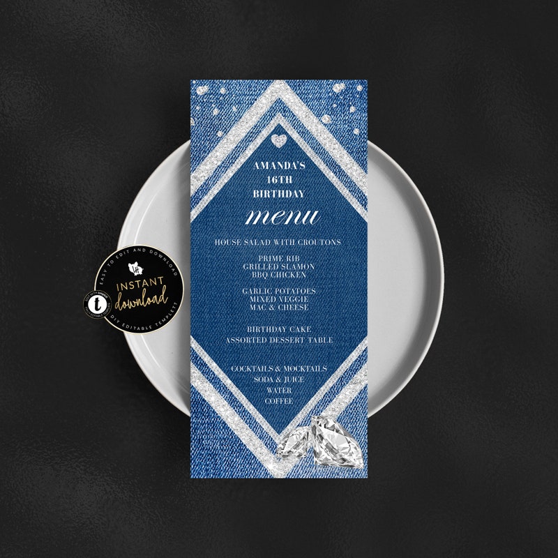 Denim & Diamonds Menu - Etsy