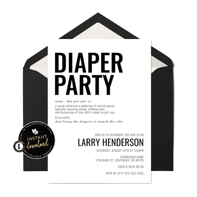 Funny Diaper Party Invitation, Diaper Party Definition Invite, Diaper ...