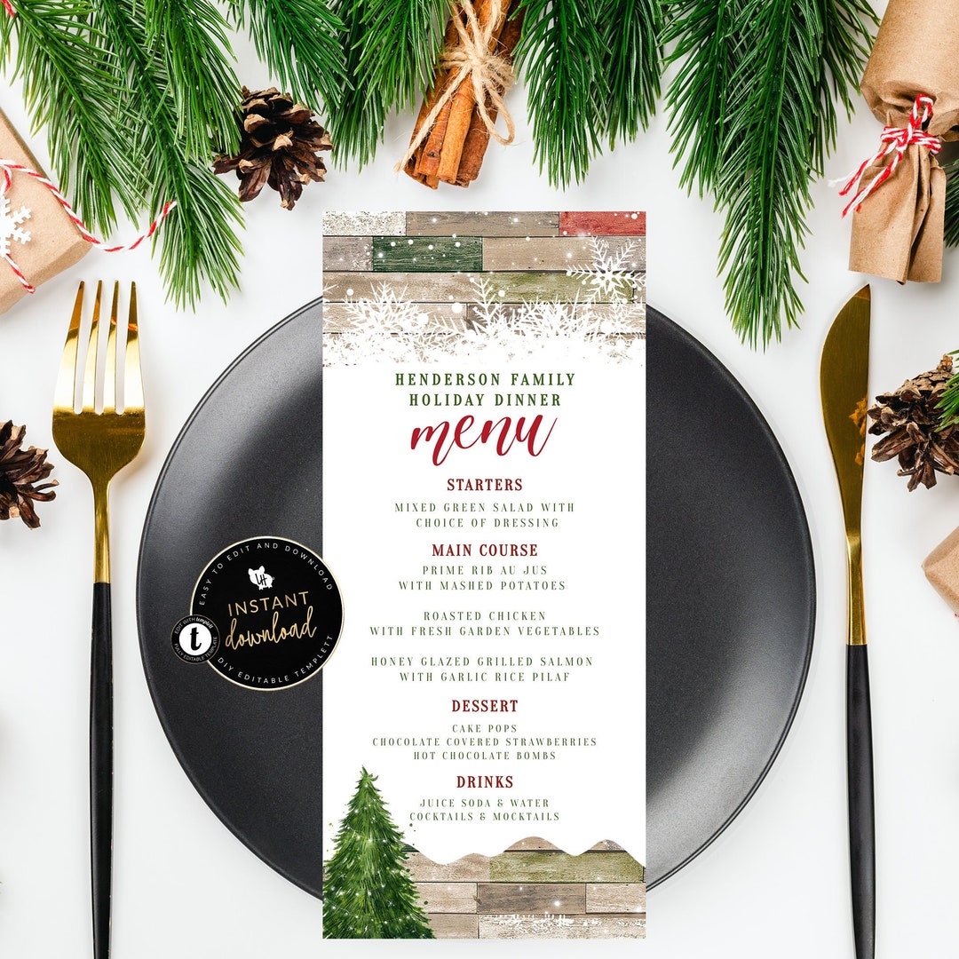 Rustic Christmas Menu Card, Christmas Dinner Menu, Christmas Menu ...