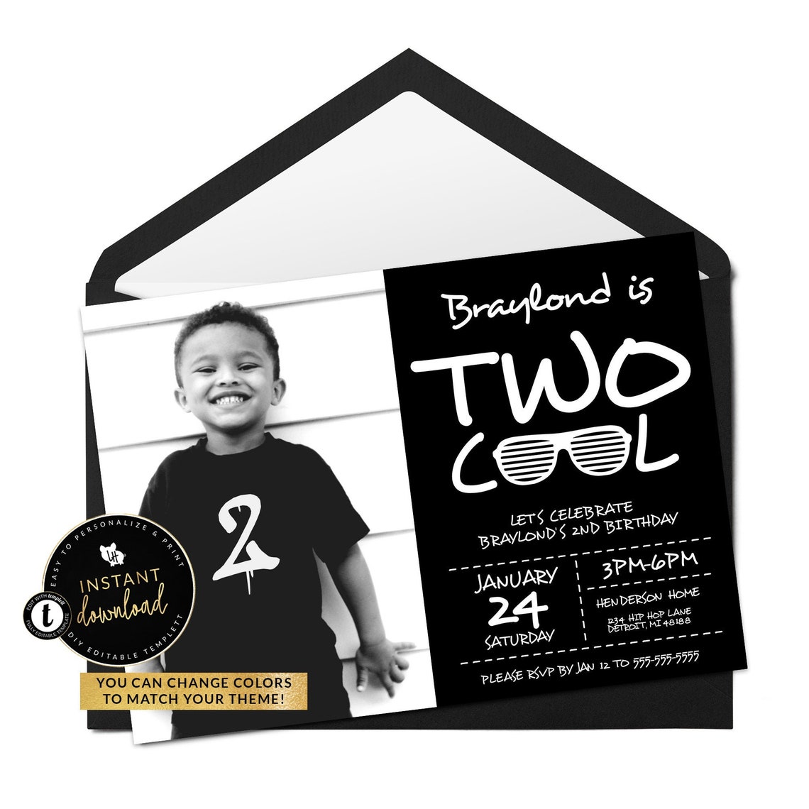 Two Cool Birthday Photo Invitation Two Cool Birthday Invite | Etsy