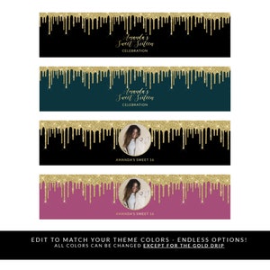 Dripping Gold Water Bottle Labels, Editable Gold Water Label, Gold ...