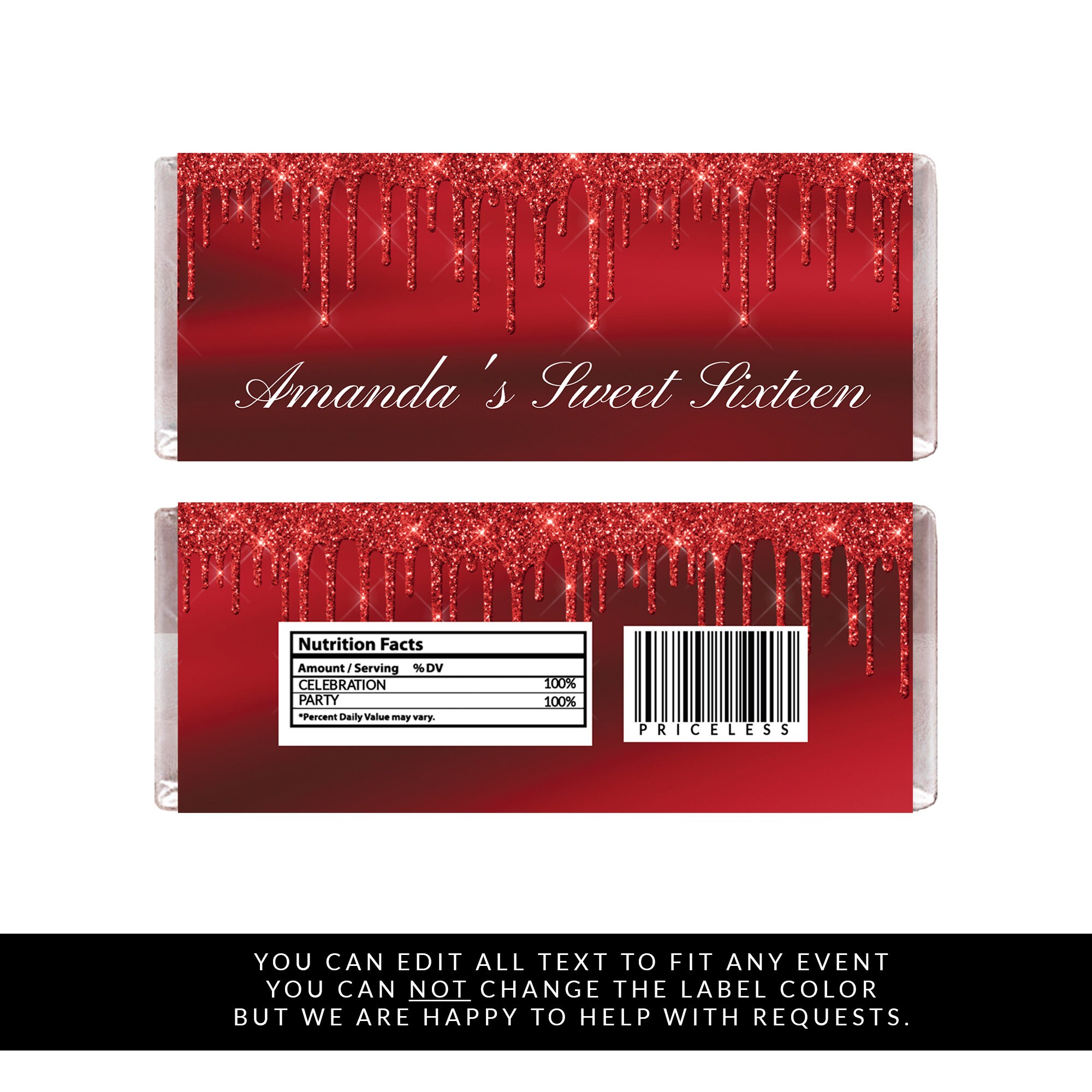 Red Drip Candy Bar Label, Red Candy Bar Label, Red Party, Printable ...