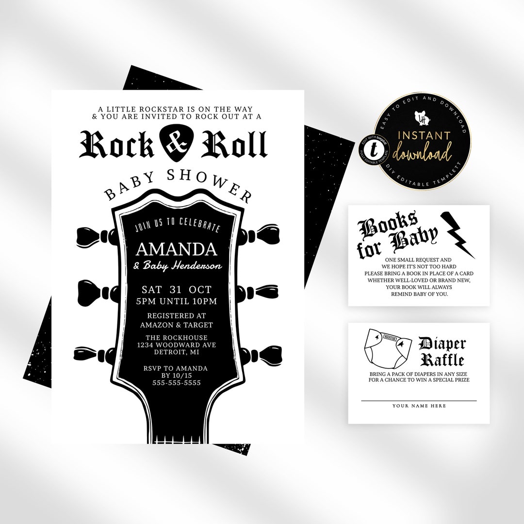 Guitar Baby Shower Invitation, Rock N Roll Baby Shower, Rockstar Baby ...