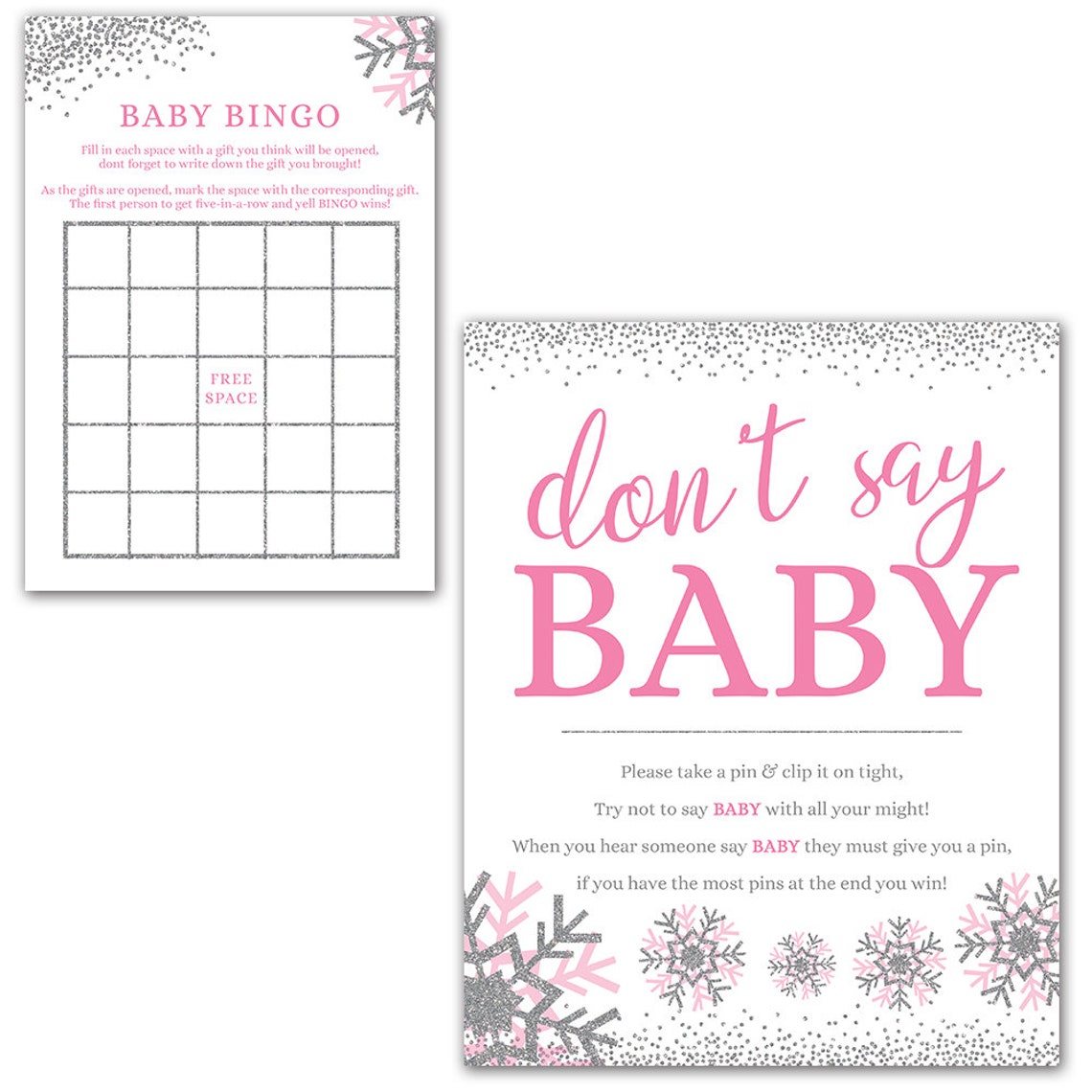 Pink Snowflake Baby Shower Games Girl Winter Baby Shower - Etsy