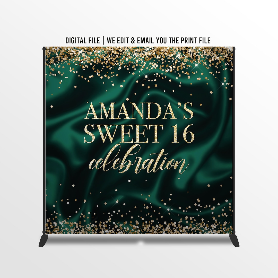 Green and Gold Backdrop Design, Printable Backdrop, Emerald Banner ...