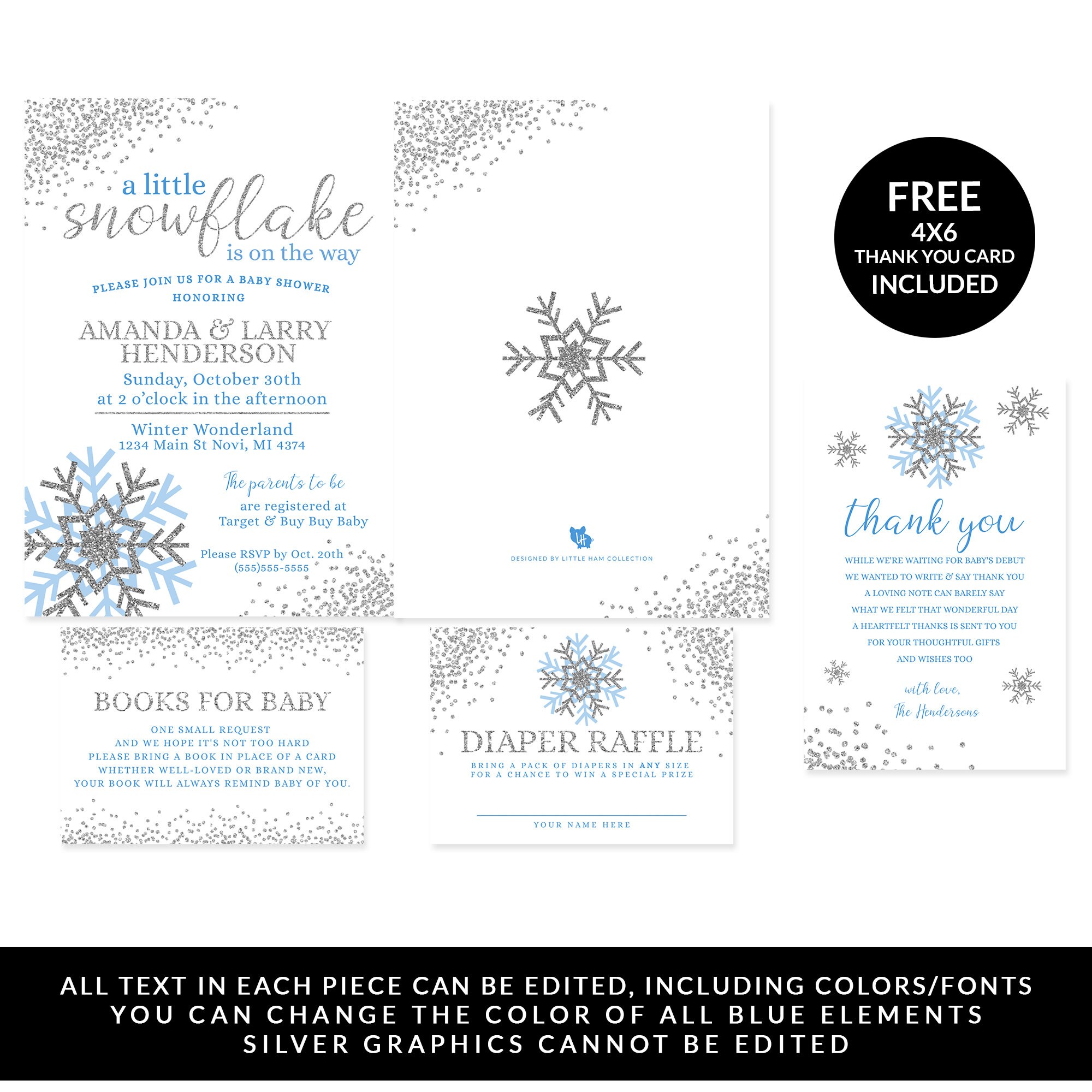 Blue Snowflake Baby Shower Invitation Boy Winter Baby - Etsy
