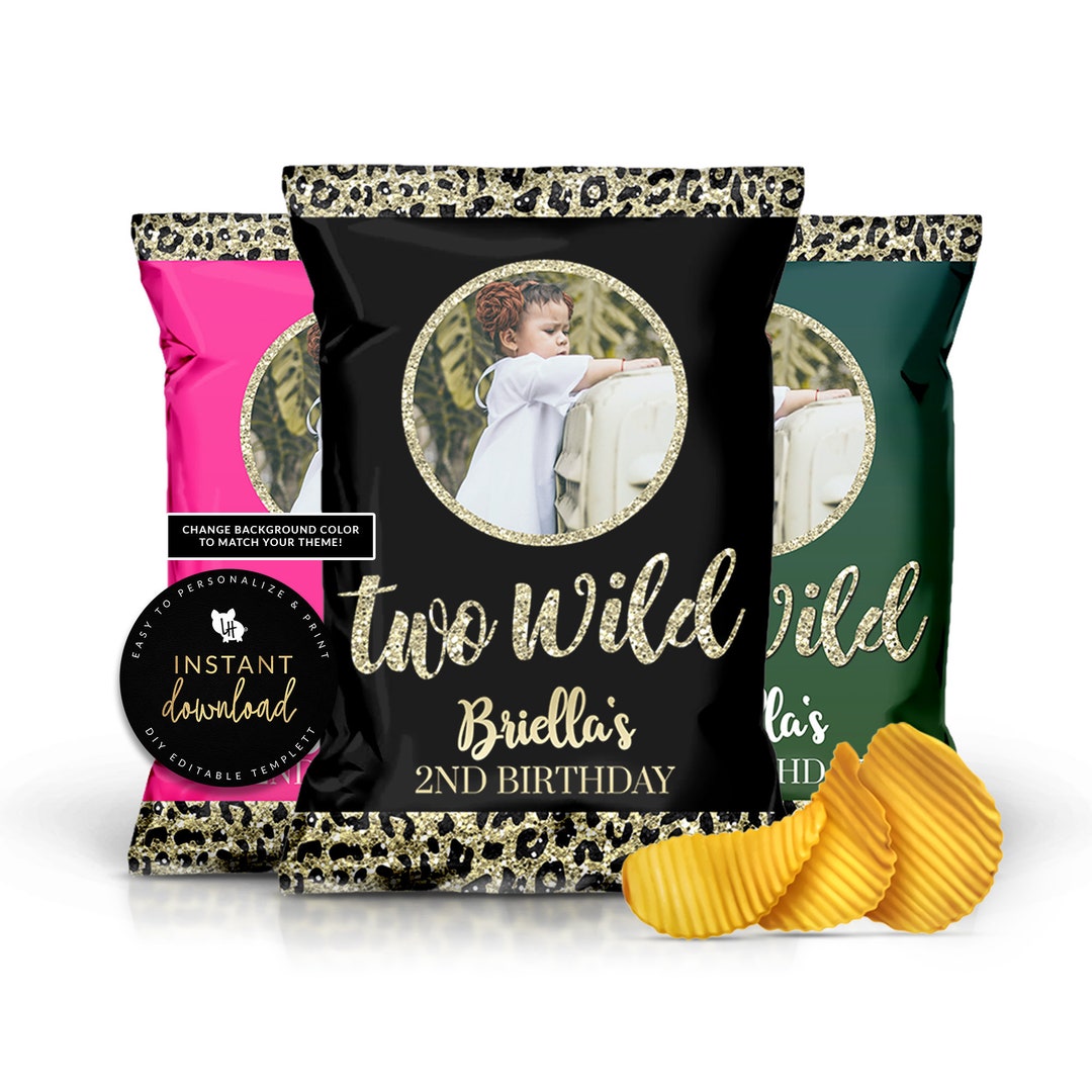 Two Wild Chip Bag, Leopard Print Chip Bag, 2nd Birthday Chip Bag ...