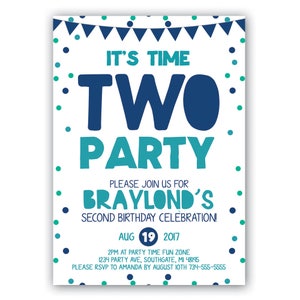 Time Two Party Birthday Invitation, Second Birthday Invitation, Kids ...