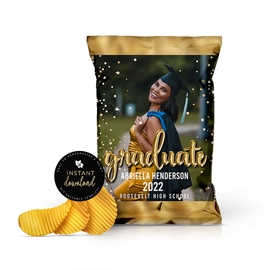Graduation Photo Chip Bag, Graduation Gold Chip Bag, Graduation ...