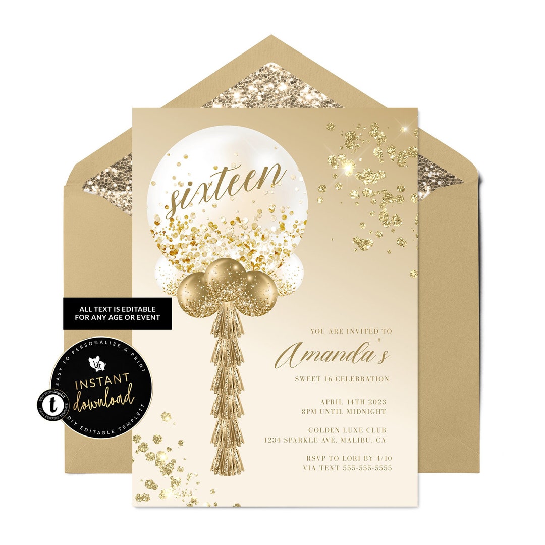 Gold and Cream Invitation, Gold Birthday Invitation, Sweet 16 ...