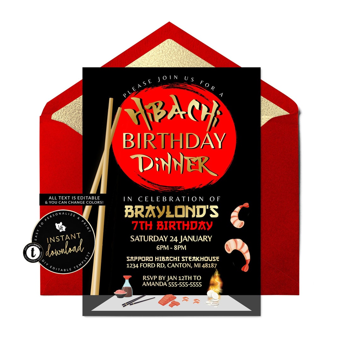Hibachi Invitation, Hibachi Birthday Invitation, Japanese Restaurant ...