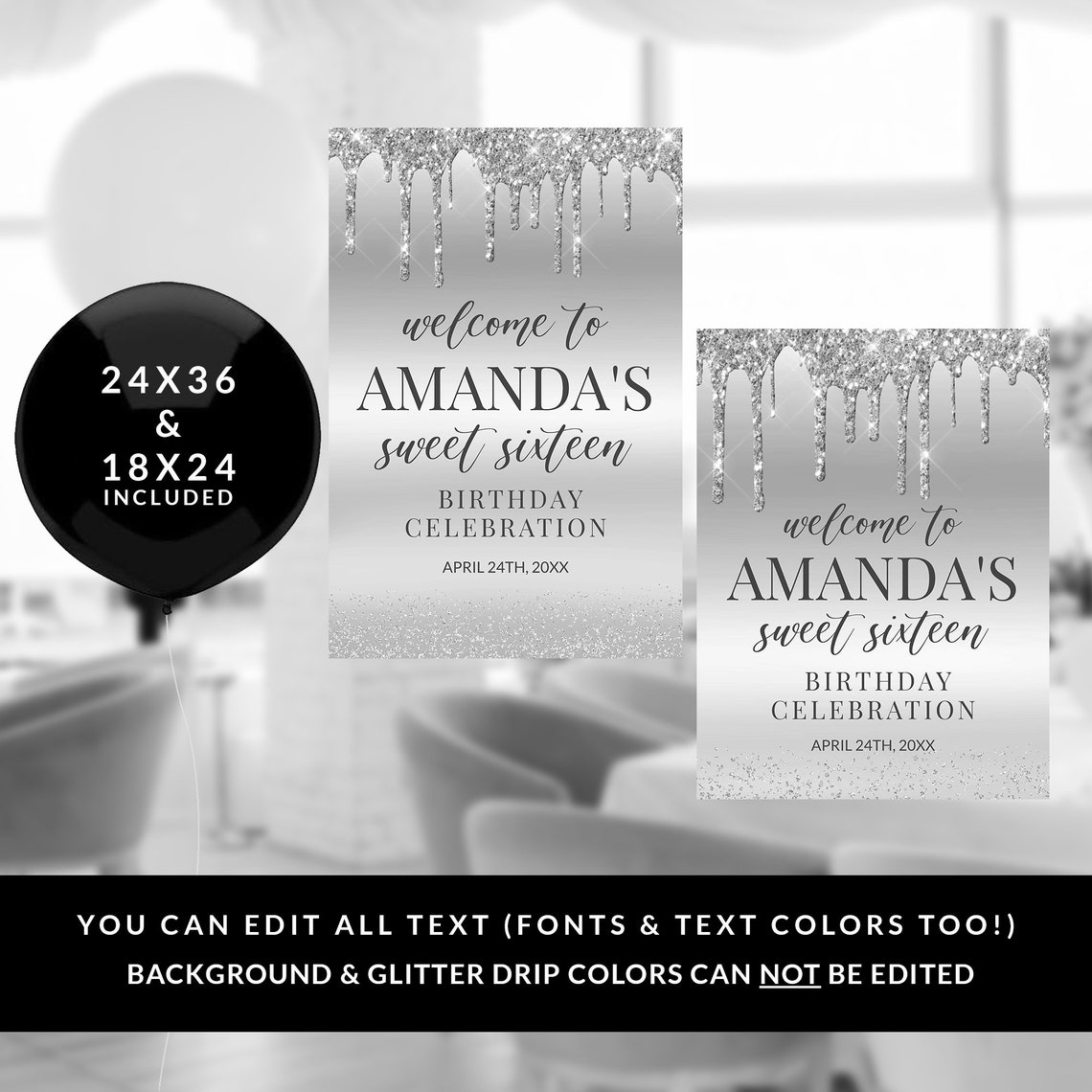 Dripping Silver Glitter Welcome Sign Dripping Silver Poster - Etsy