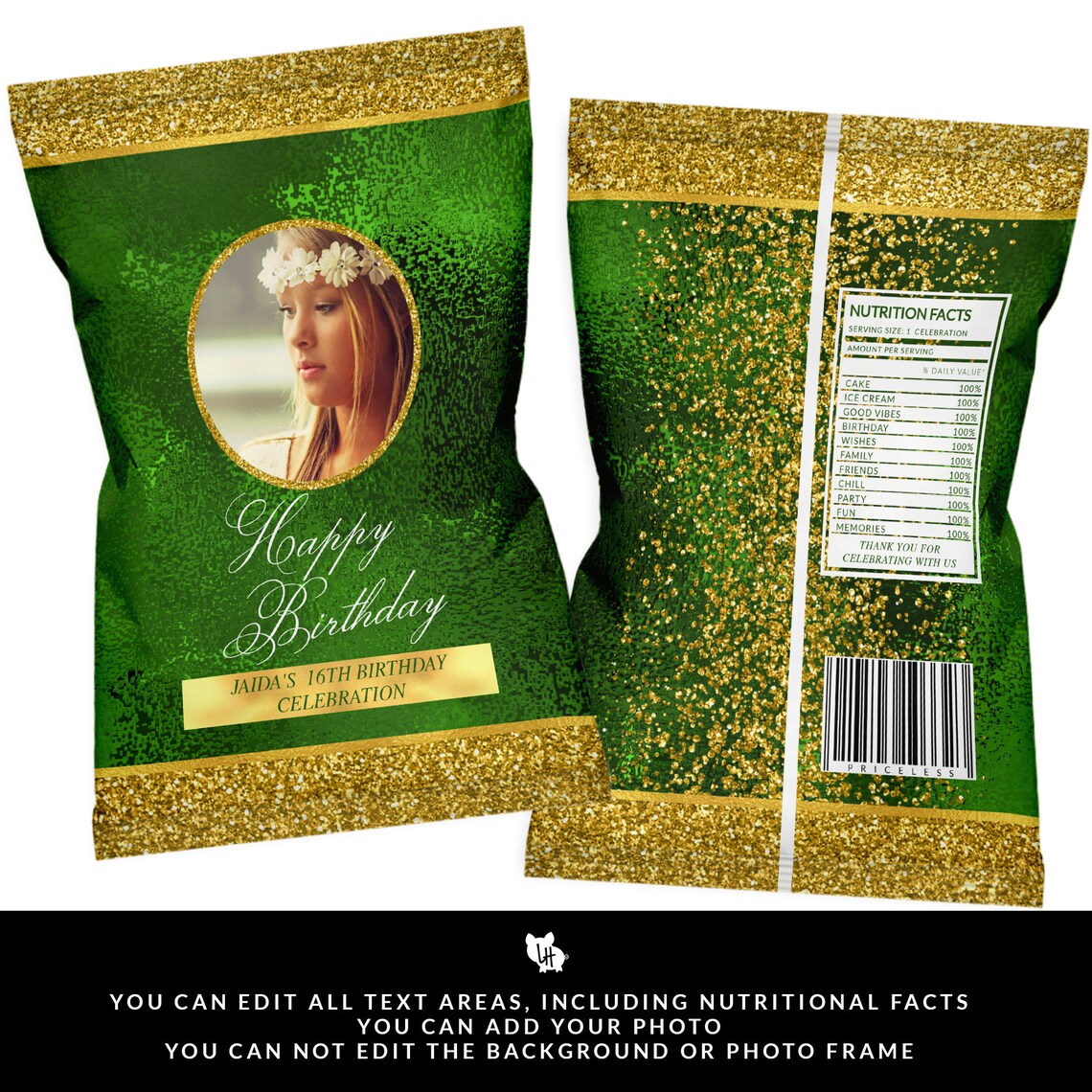 Emerald Green an Gold Chip Bag, Emerald Green and Gold Snack Bag ...