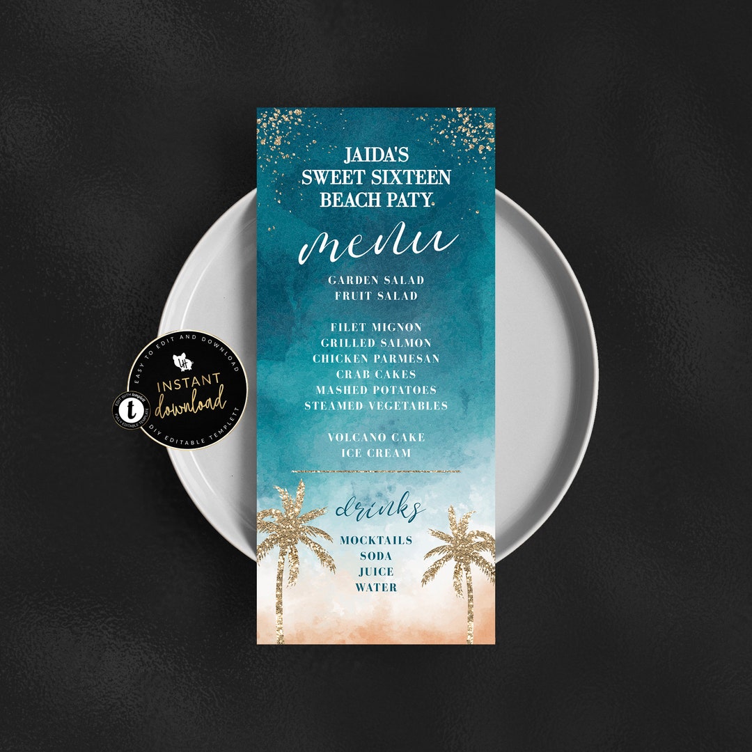 Beach Menu, Beachy Menu Template, Editable Beach Menu, Beach Theme ...