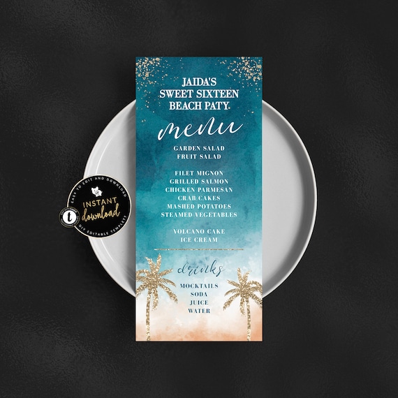 Beach Menu Beachy Menu Template Editable Beach Menu Beach - Etsy