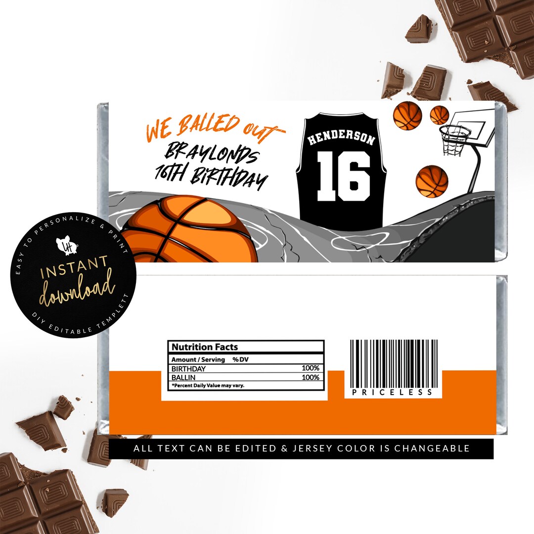 Basketball Candy Bar Label, Basketball Party Printable, Basketball ...