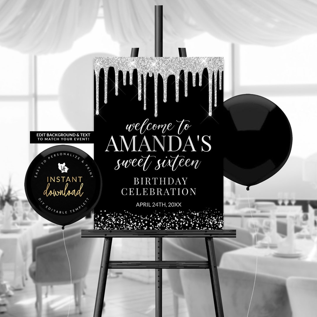 Silver Drip Welcome Sign, Glitter Dripping Silver Poster, Silver ...