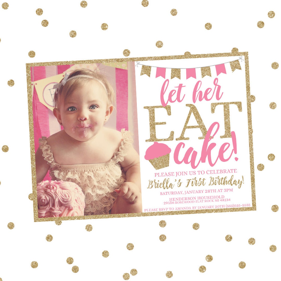 Let Her Eat Cake Birthday Invitation, 1st Birthday Invitations, First ...
