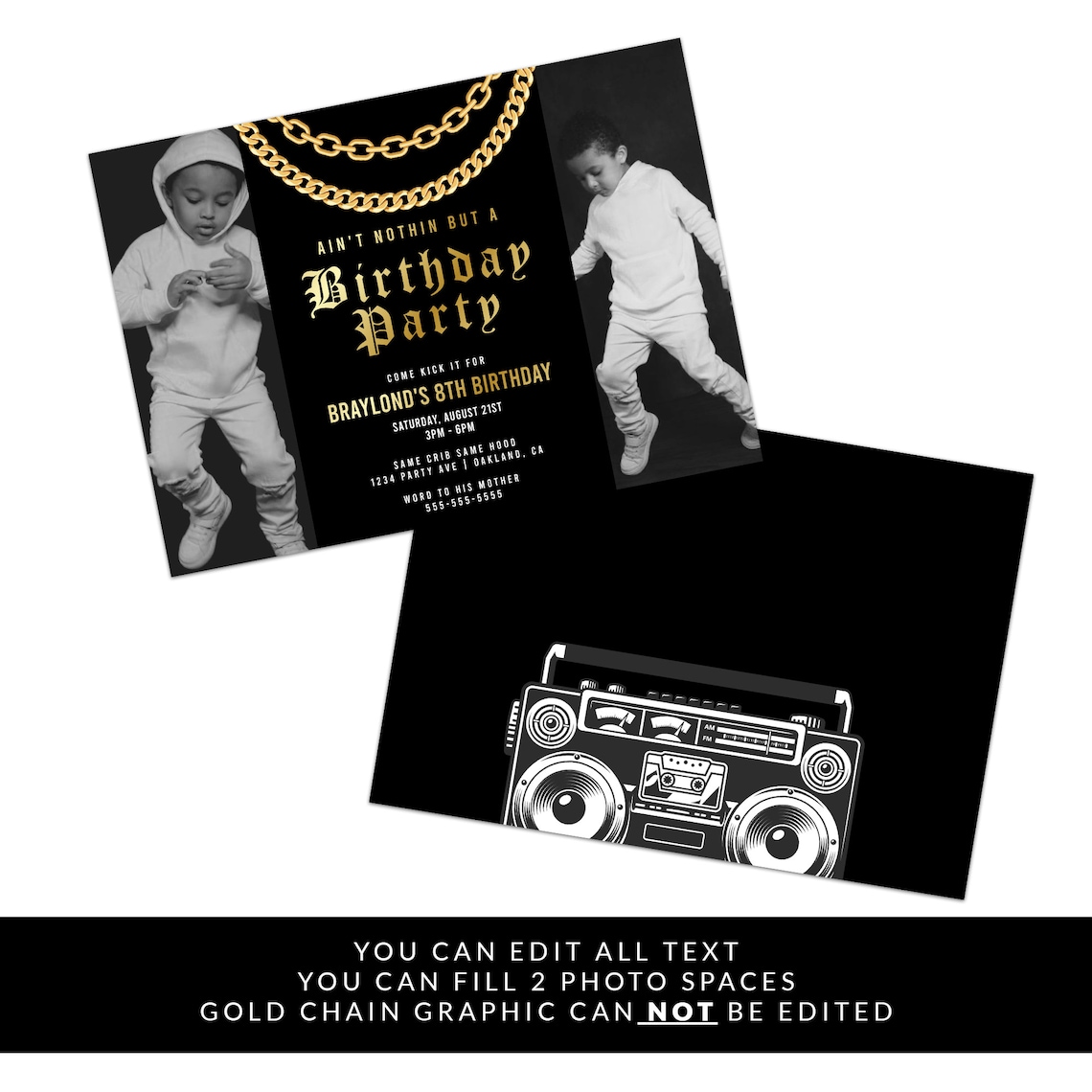 Gold Chain Hip Hop Birthday Invitation Hip Hop Invite With - Etsy