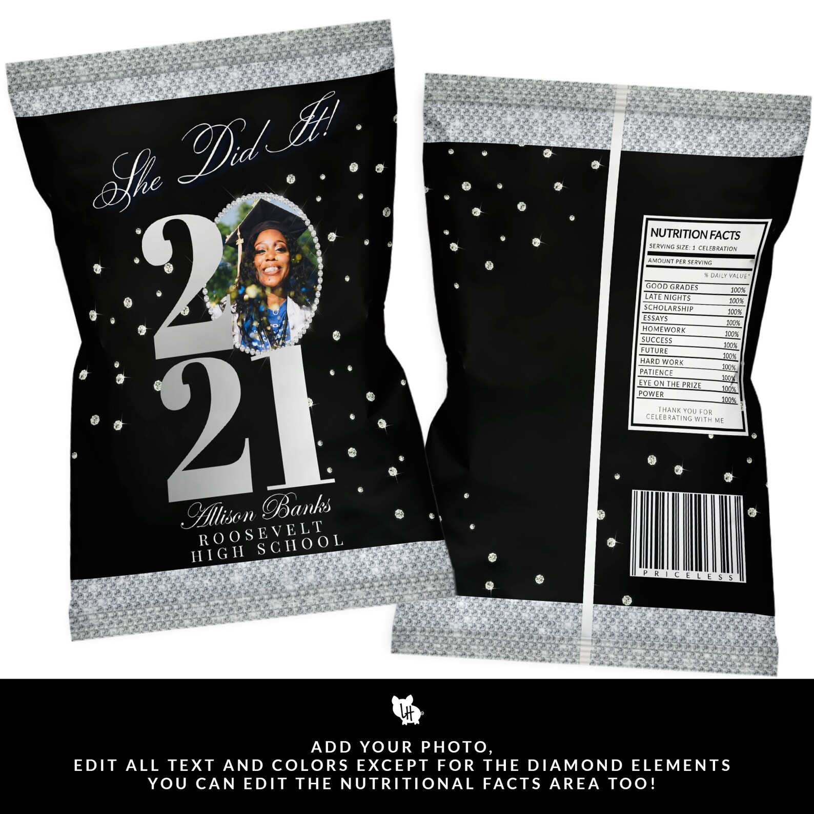 Graduation Printable Chip Bag, Match Colors Custom Graduation Chip Bag ...