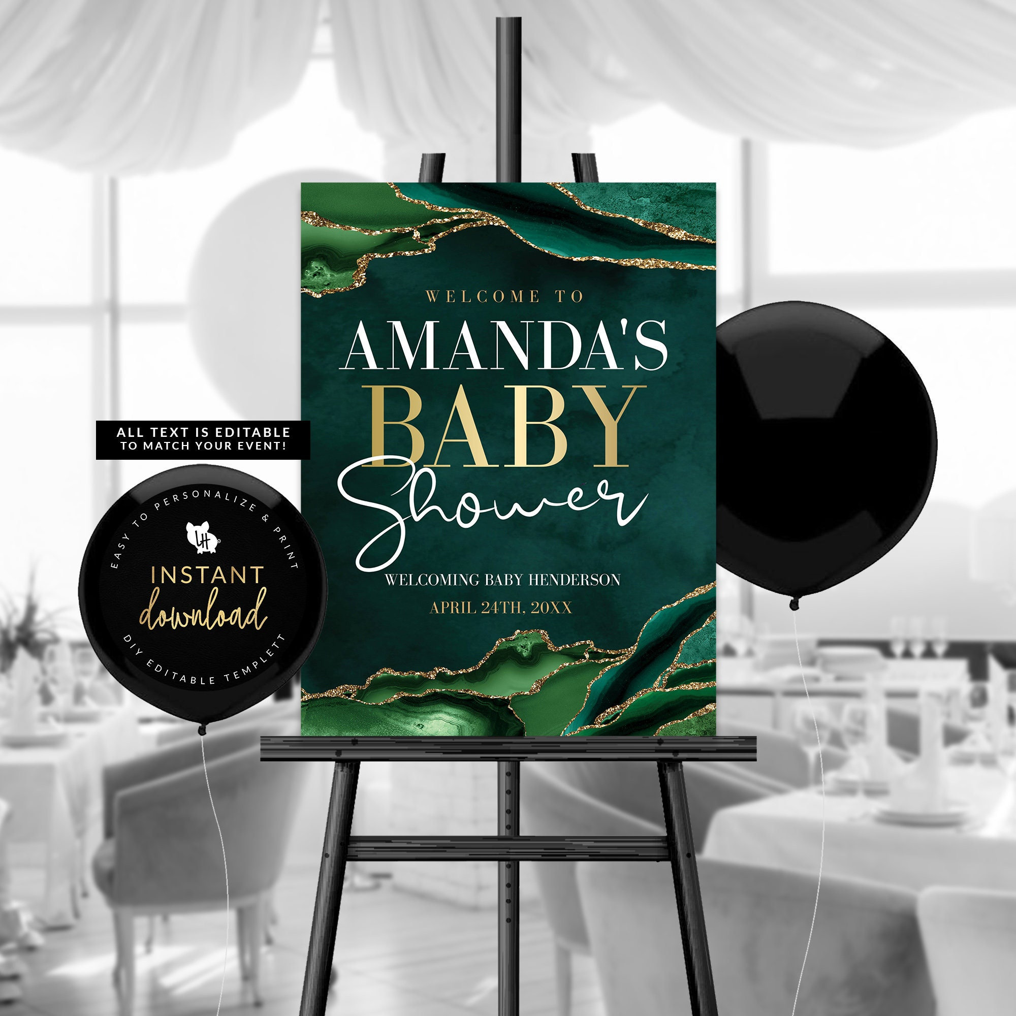 Emerald Green and Gold Welcome Sign, Green and Gold Agate Welcome ...