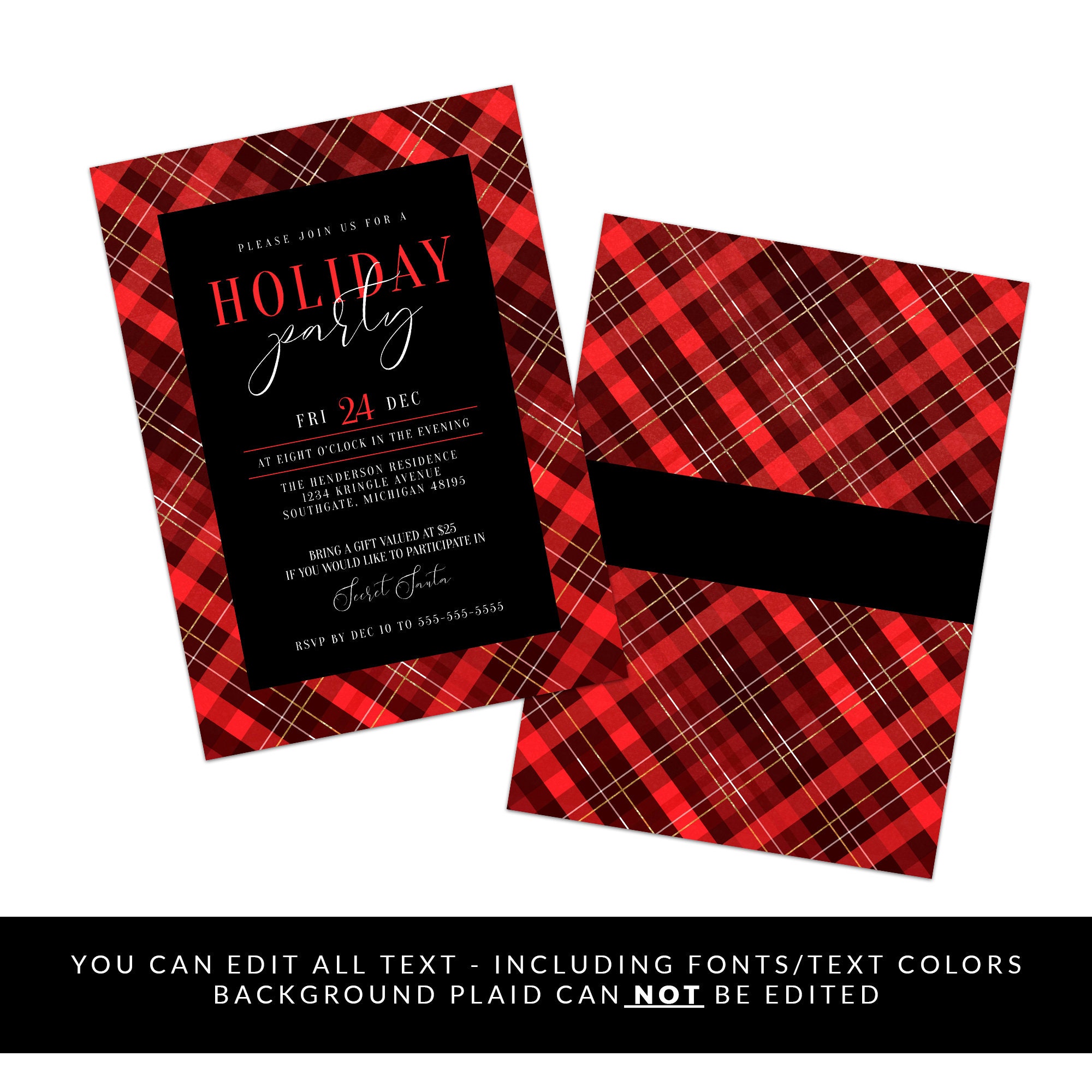 Plaid Christmas Party Invitation Plaid Holiday Party Invite - Etsy