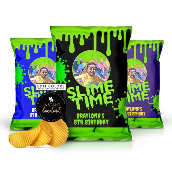 Slime Time Chip Bag Slime Chip Bag Slime Birthday Party - Etsy