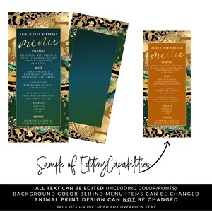 Animal Print Menu Card, Leopard Print Menu, Jungle Theme Menu, Animal ...
