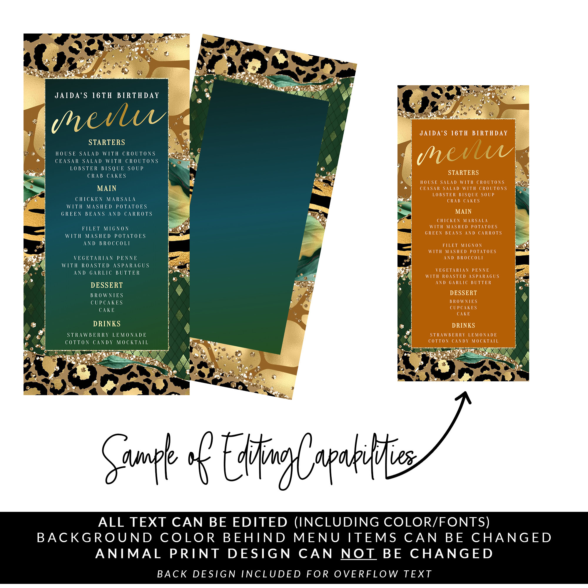 Animal Print Menu Card Leopard Print Menu Jungle Theme Menu - Etsy
