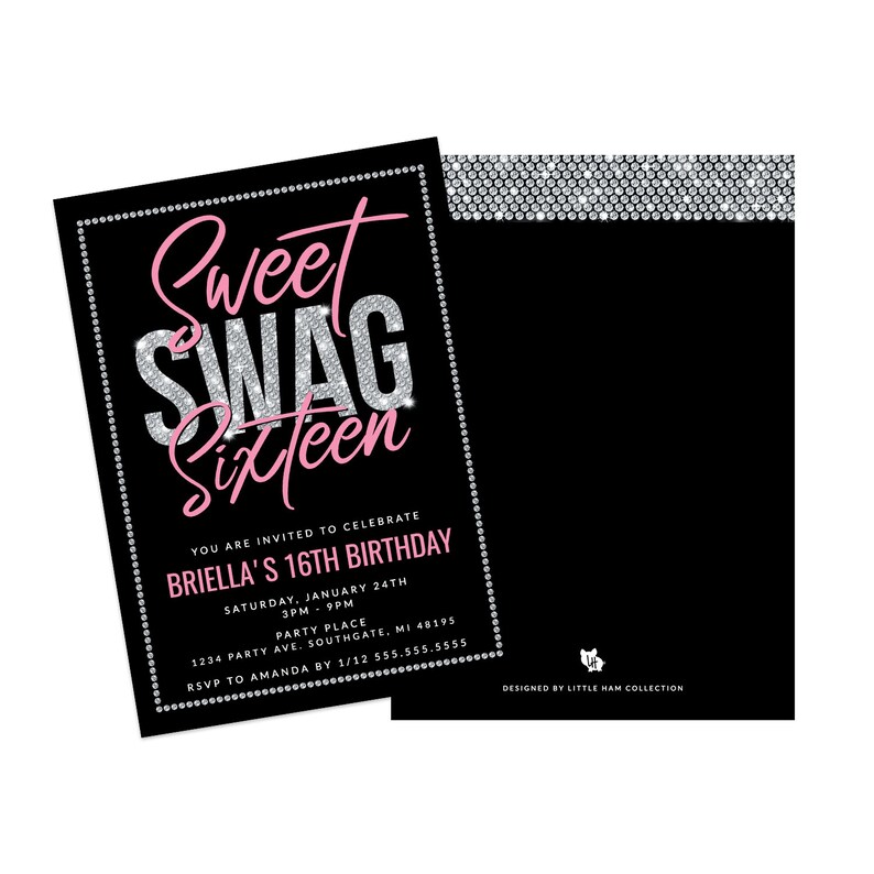 Sweet Swag Sixteen Invitation Swag 16 Party Sweet 16 Bling - Etsy