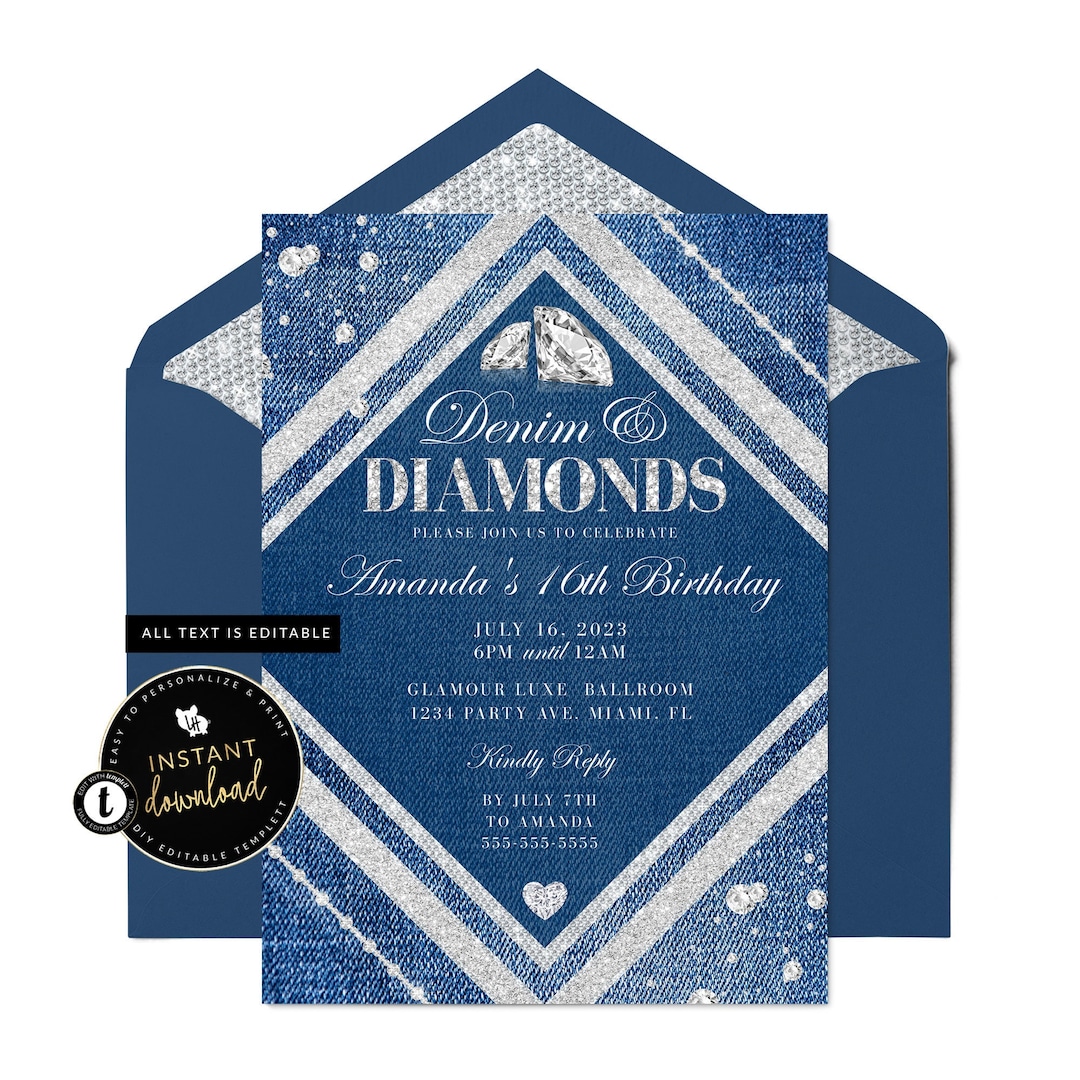Denim and Diamonds Invitation, Denim Invitation, Diamonds & Denim ...