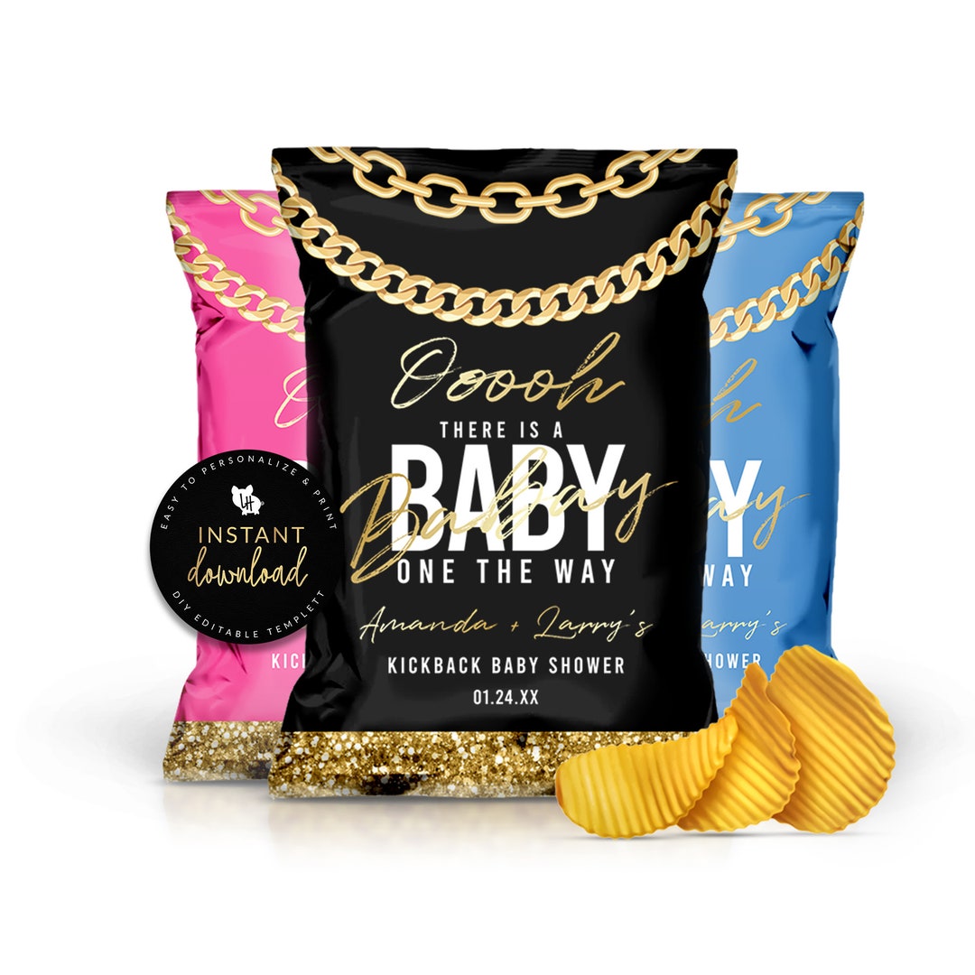 Hip Hop Baby Shower Chip Bag Template, Gold Chain Chip Bag, Baby Shower ...
