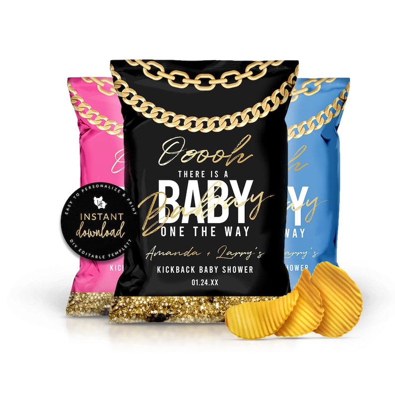 Hip Hop Baby Shower Chip Bag Template Gold Chain Chip Bag - Etsy