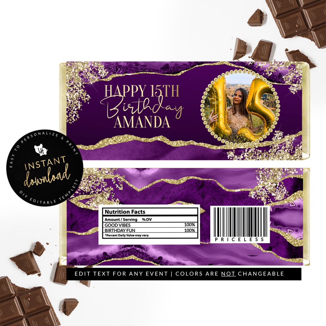 Purple and Gold Candy Bar Label, Purple Agate Candy Cover, Purple and ...
