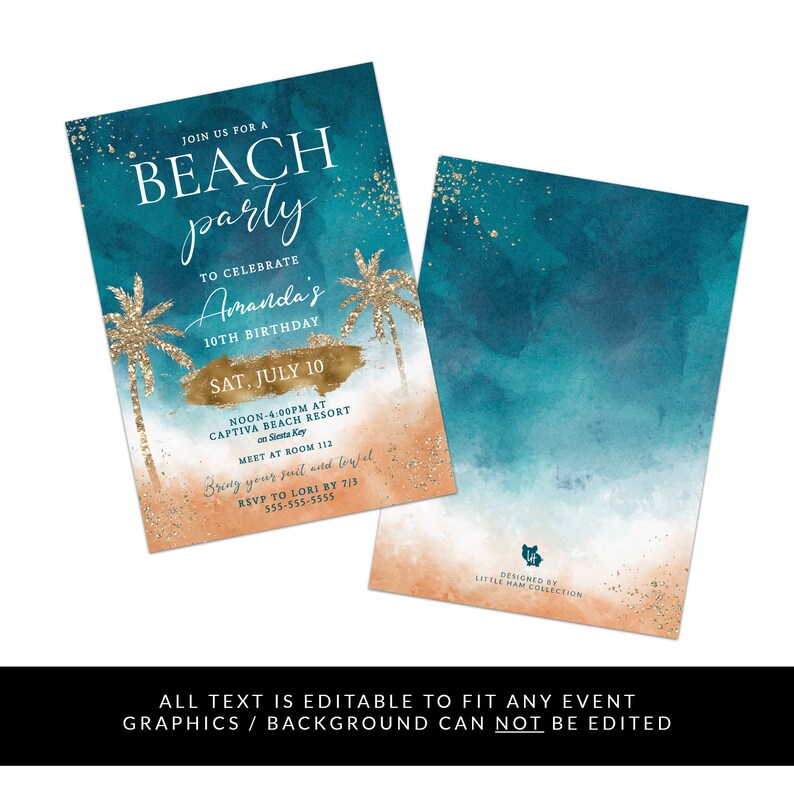 Beach Party Invitation Beach Invite Beachy Invitation - Etsy