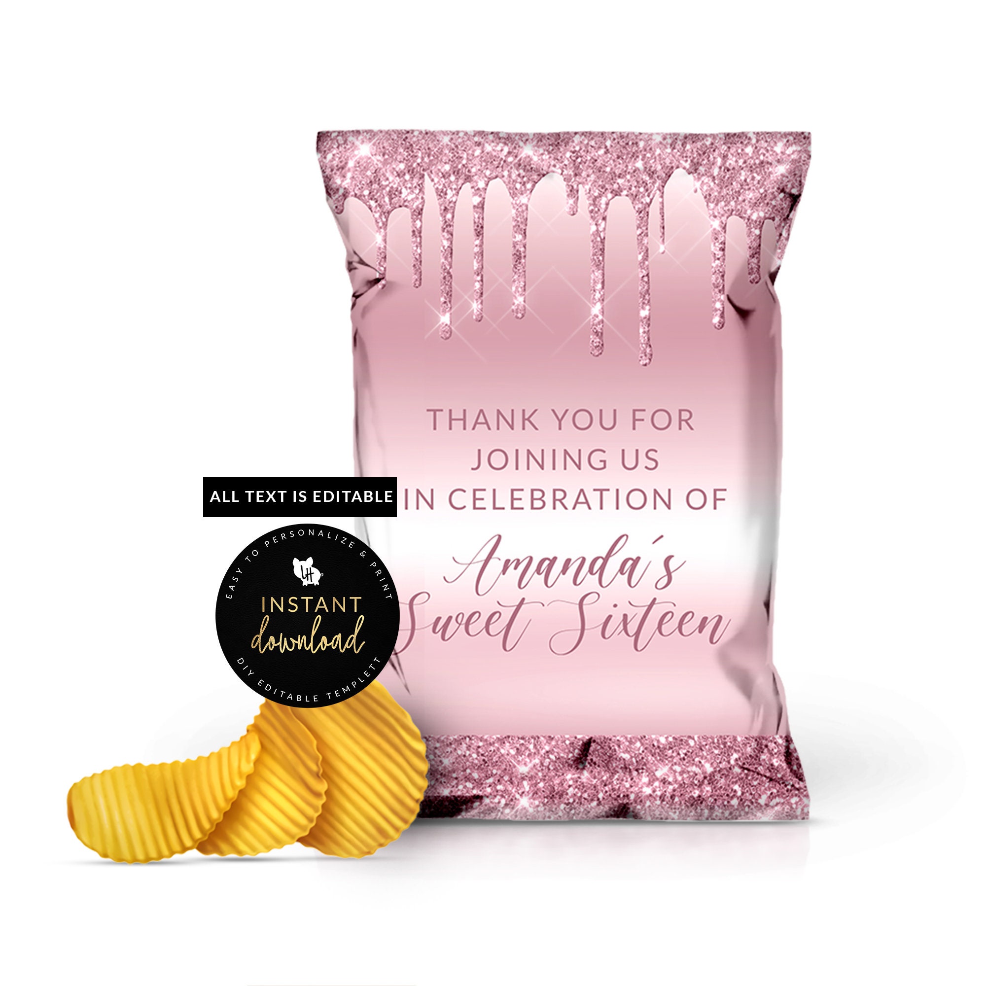 Dripping Light Pink Chip Bag Pink Printable Chip Bag Light - Etsy