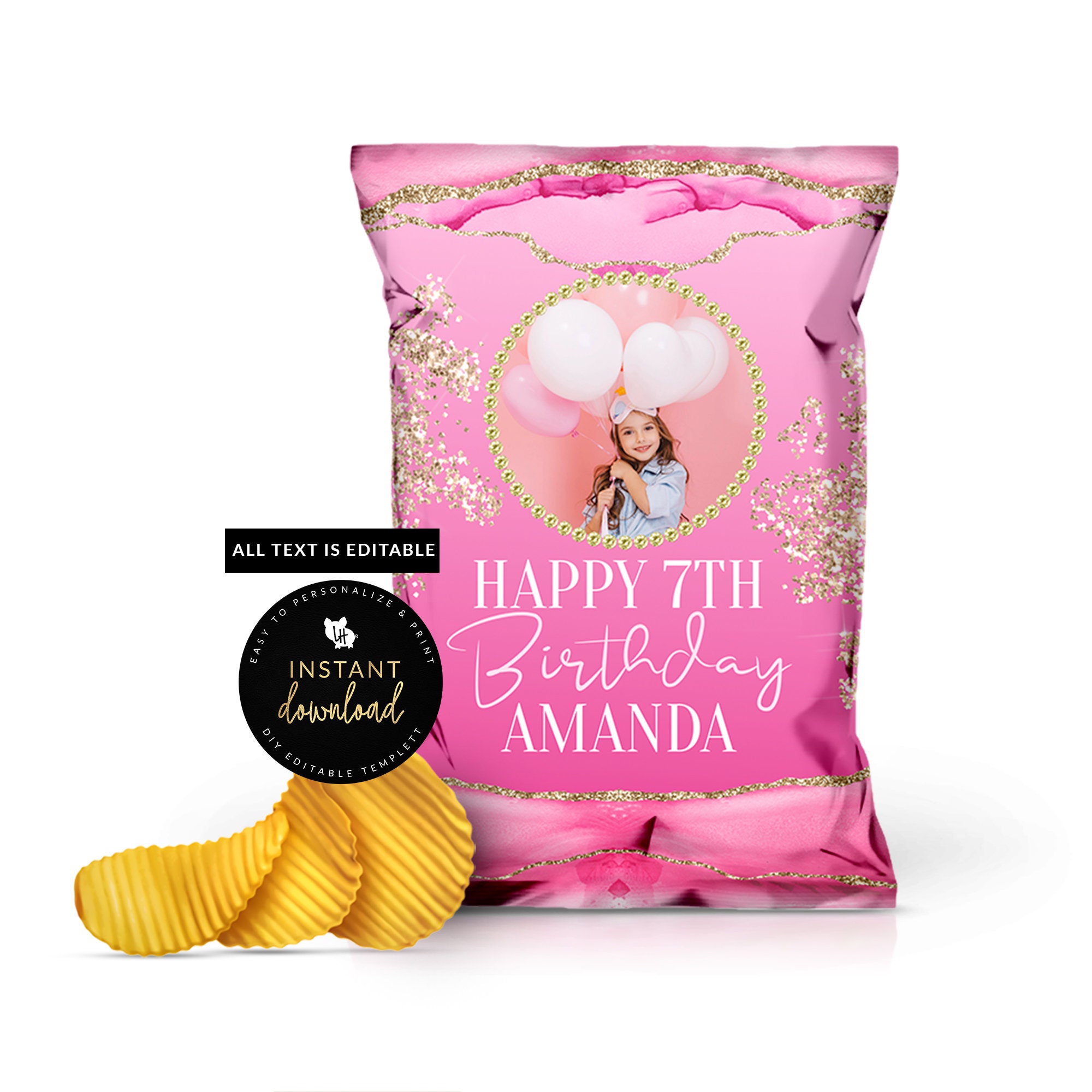 Pink and Gold Chip Bag Pink and Gold Agate Chip Bag Pink - Etsy