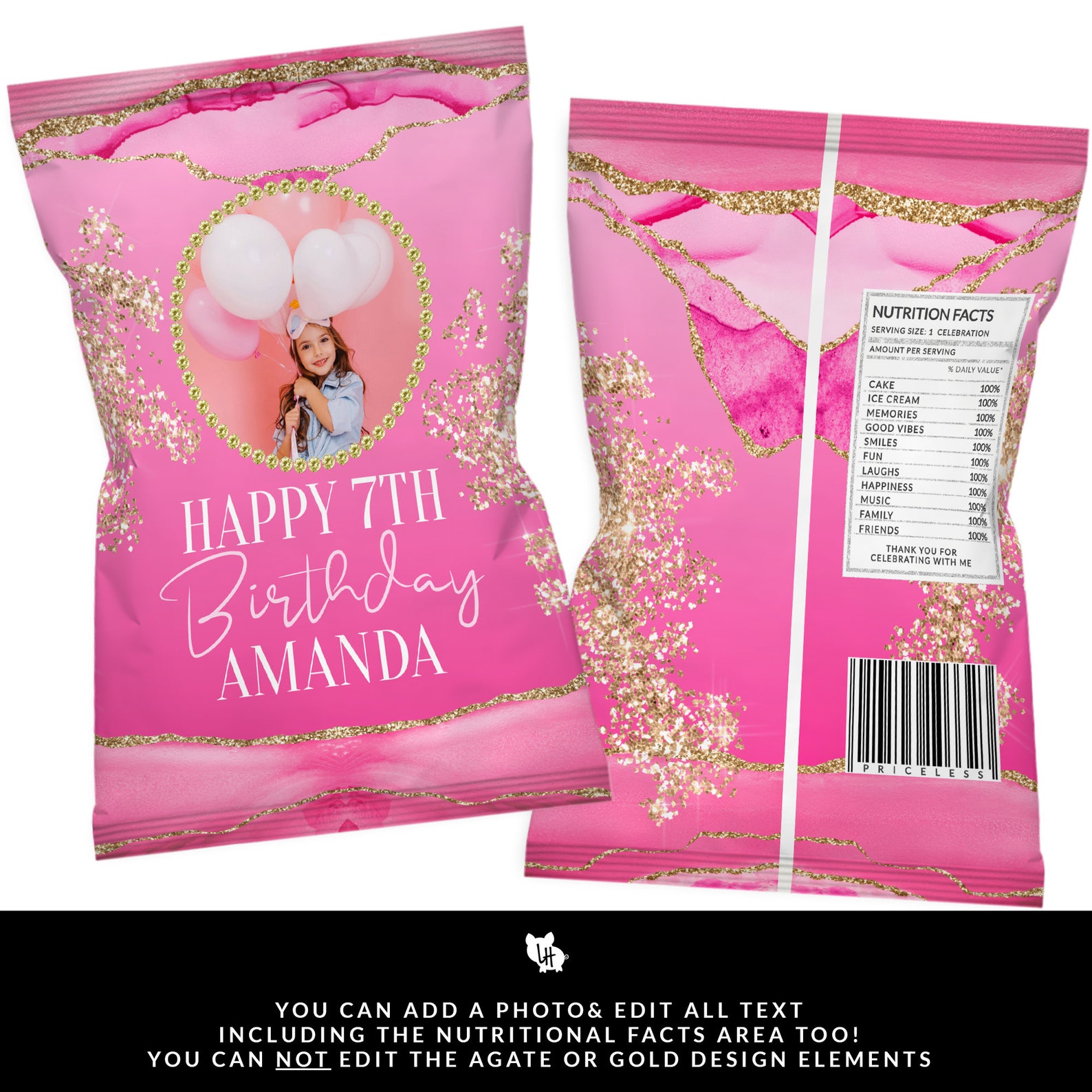 Pink and Gold Chip Bag Pink and Gold Agate Chip Bag Pink - Etsy