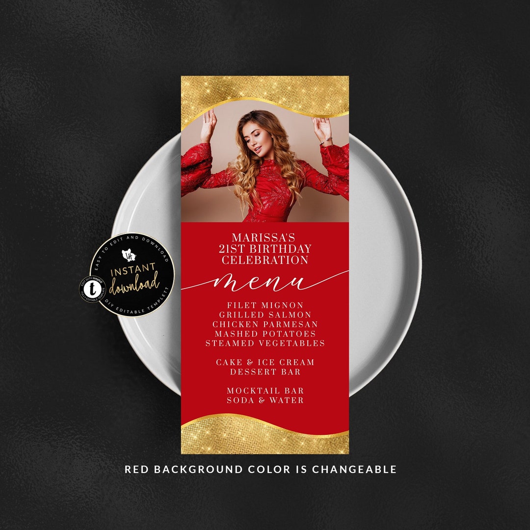 Elegant Gold Menu Card With Photo, Printable Gold Menu, Gold Rack Card ...