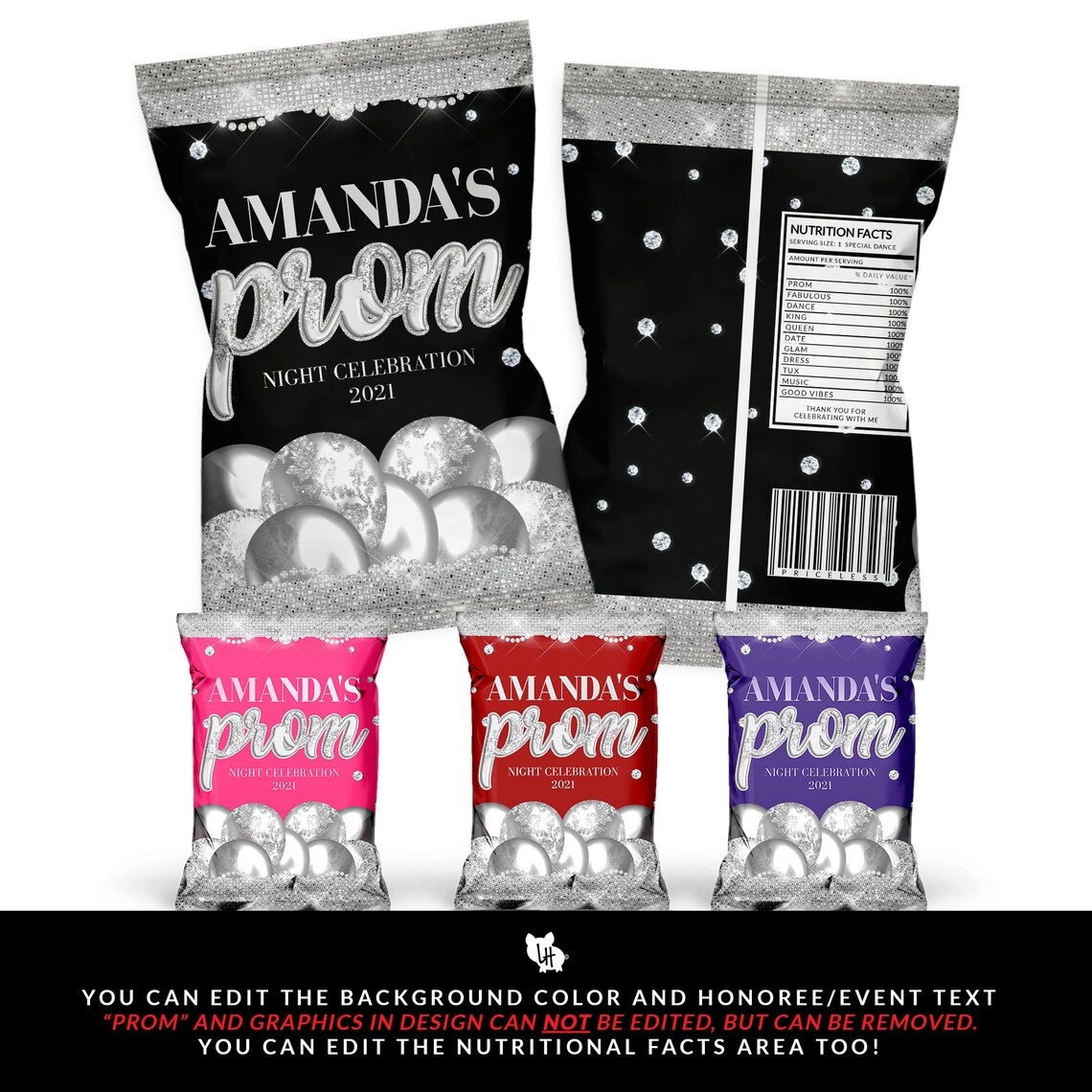 Prom Chip Bag, Silver Prom Chip Bag, Prom Send off Chip Bag, Prom Chips ...