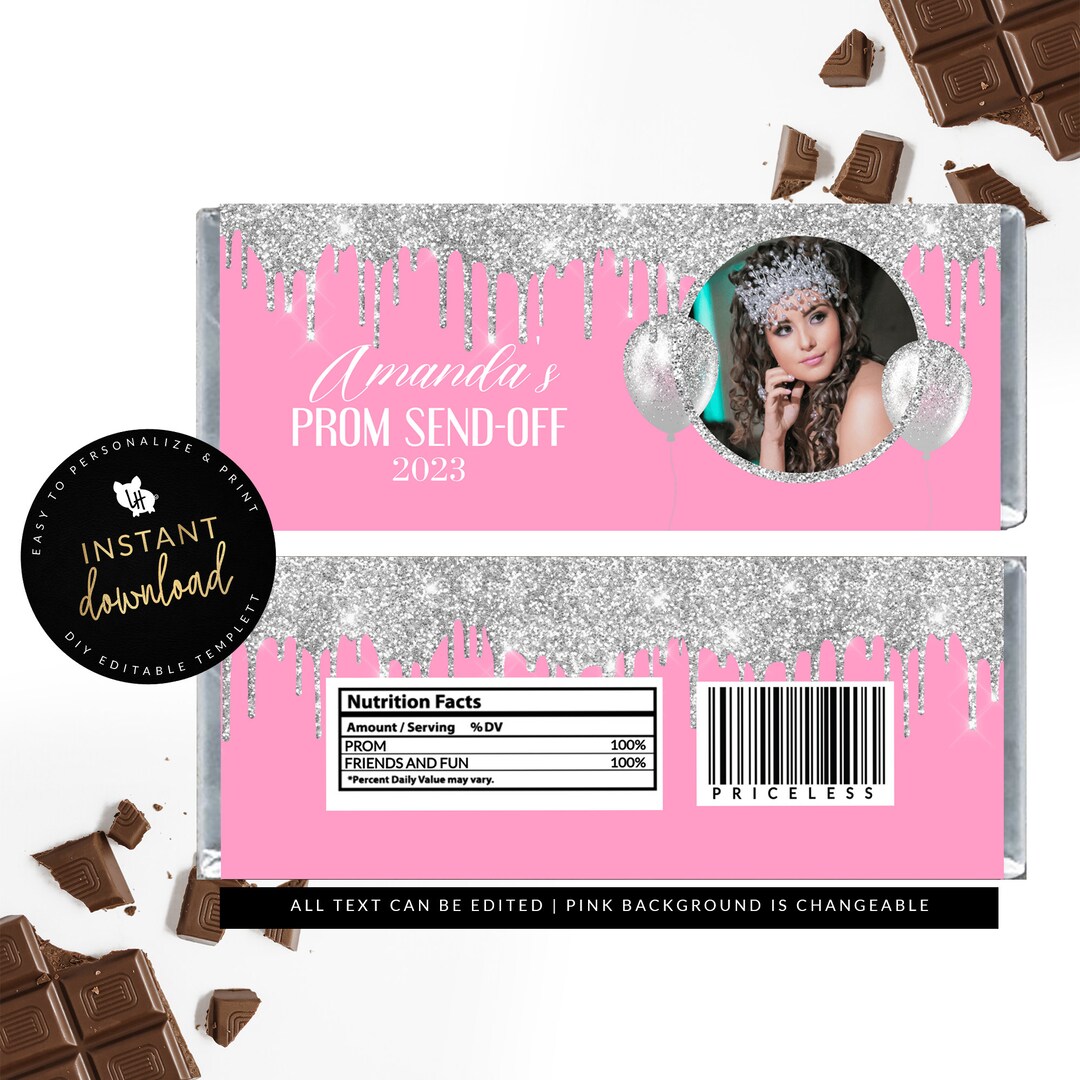 Silver Candy Bar Label, Silver Prom Candy Label, Printable Candy Bar ...