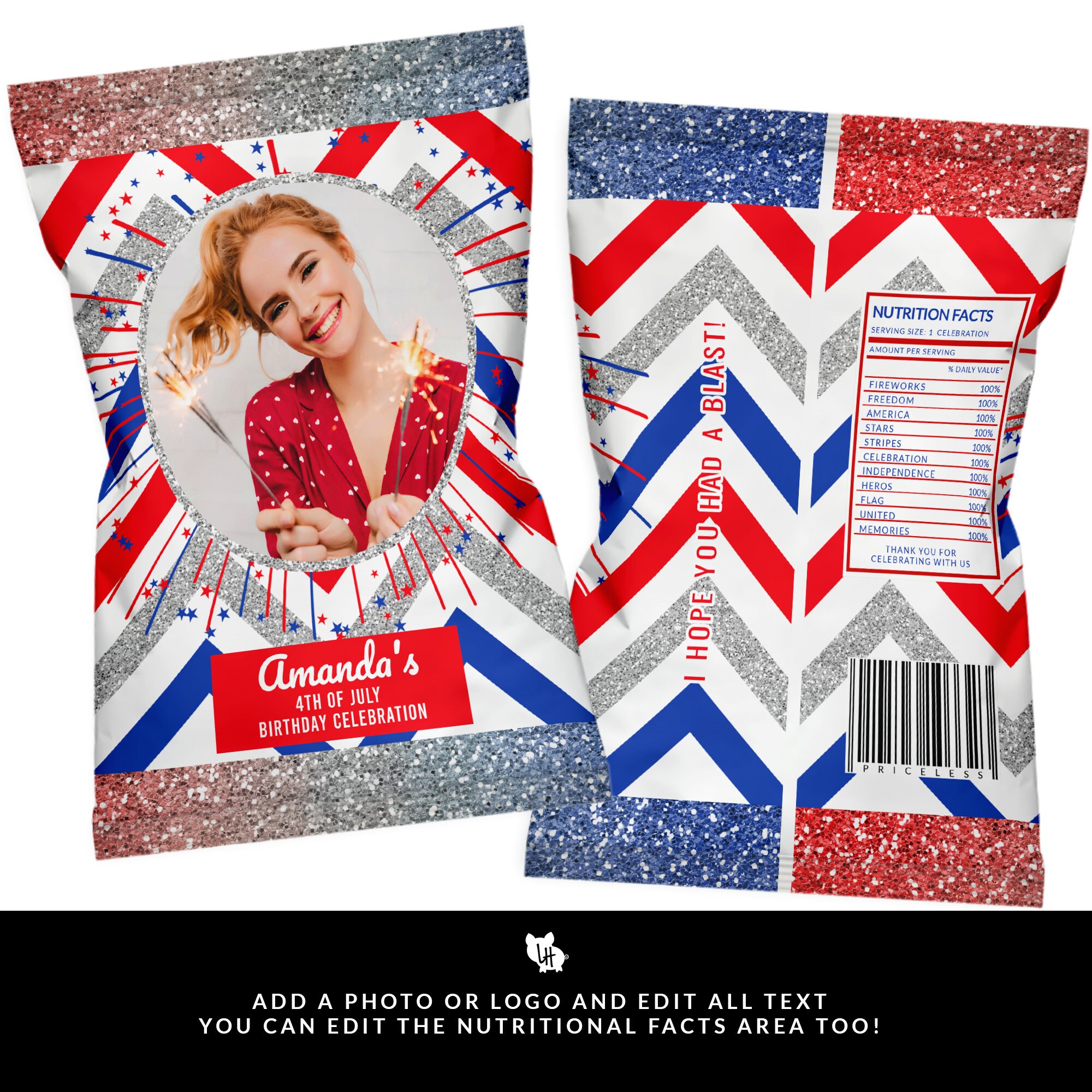 Red White and Blue Chip Bag, Red White and Blue Party Favor, Red White ...