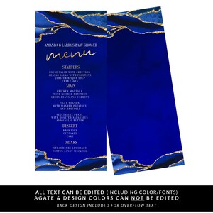 Royal Blue and Gold Menu Card, Blue and Gold Menu, Blue and Gold Event ...